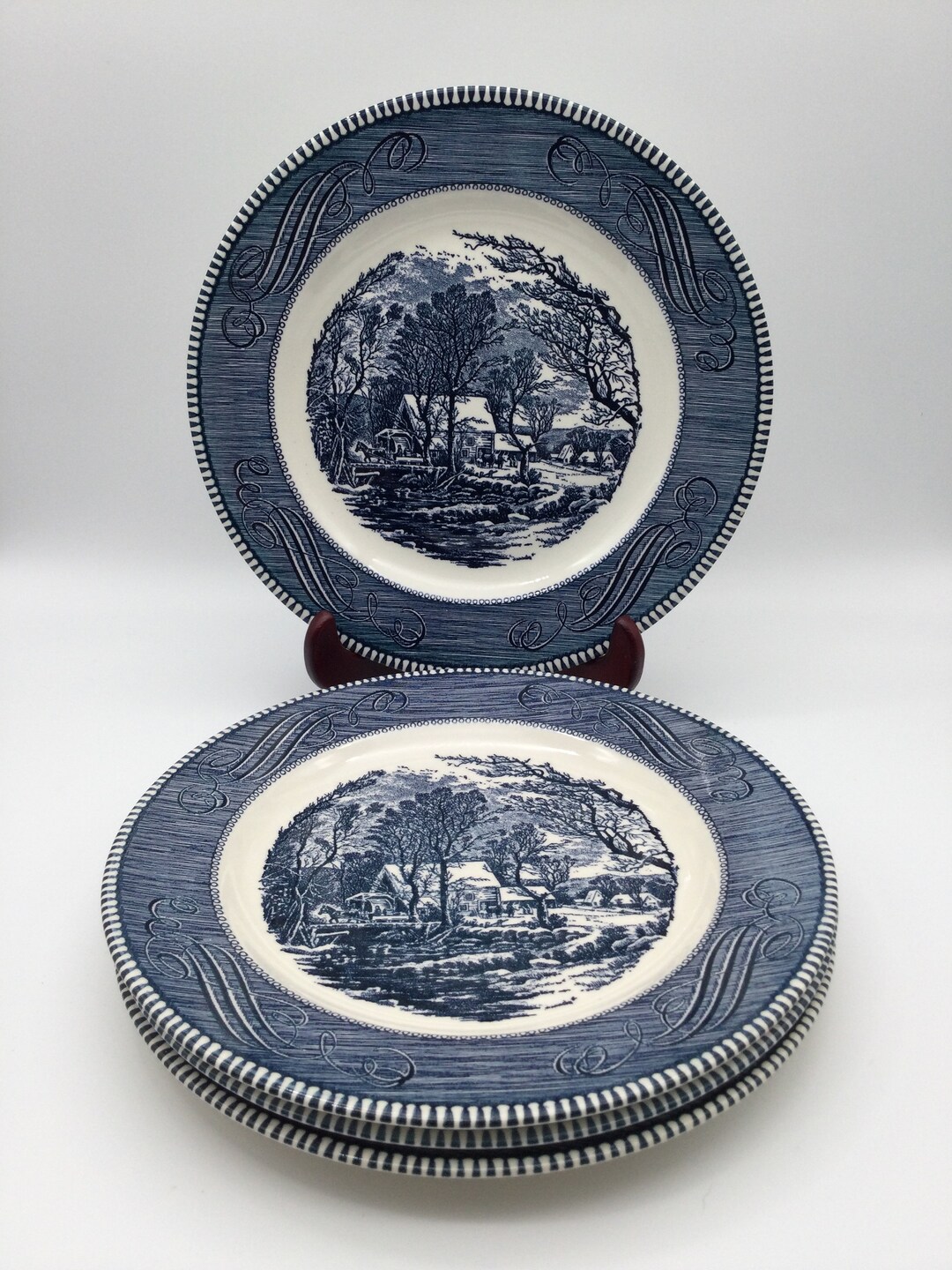 Royal China Currier & Ives USA Set of 4 Dinner Plates /blue and White ...