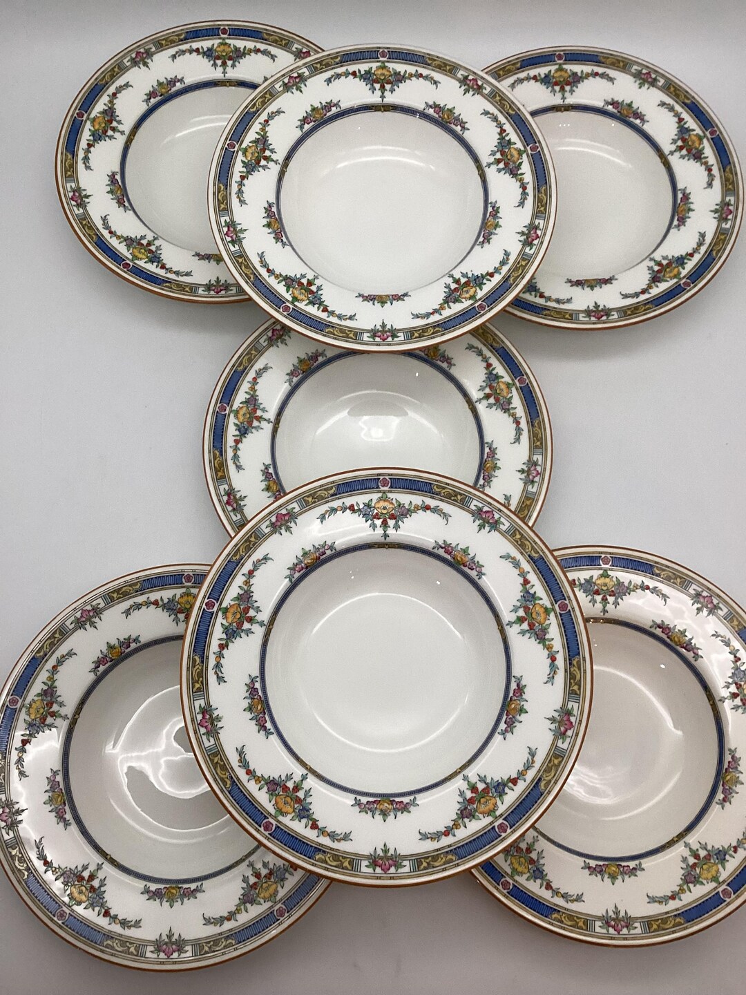 Set of 7 Minton Princess Rimmed Soup Bowls 7.75” Floral Gold Trim ...