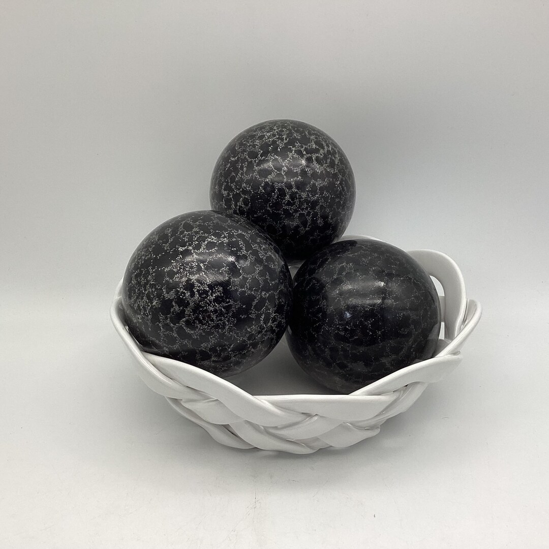 Set of 3 Decorative Ceramic Balls / Orbs / Black With Gray Granite Look / Large Size - Etsy