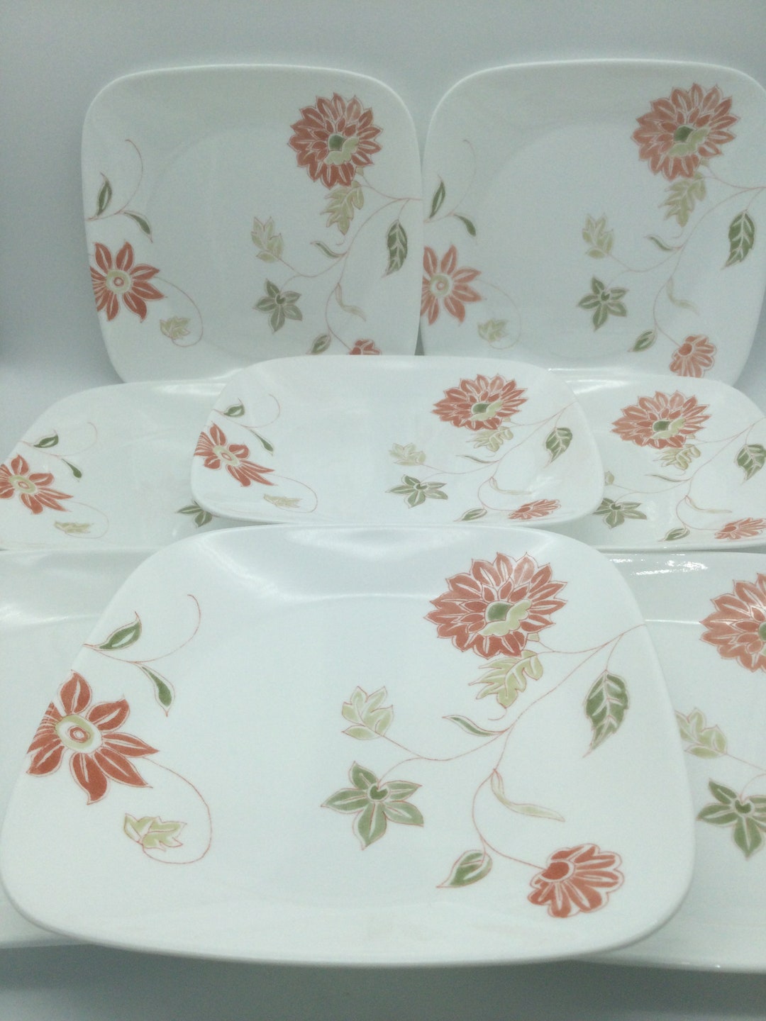 Vintage Corelle Matilda Set of 8 Square Luncheon Plates / Discontinued ...