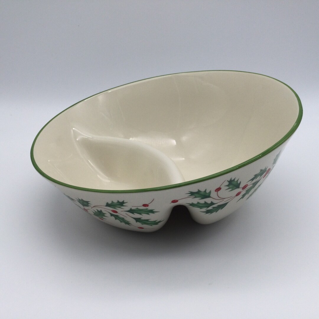 Vintage Lenox Holiday Angled Divided Bowl / Holly & Berries / Christmas ...