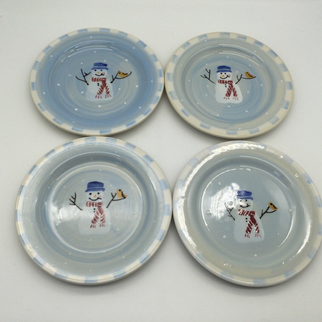 Hartstone Pottery / USA / Snow People / Snowman / Set of 4 Salad ...