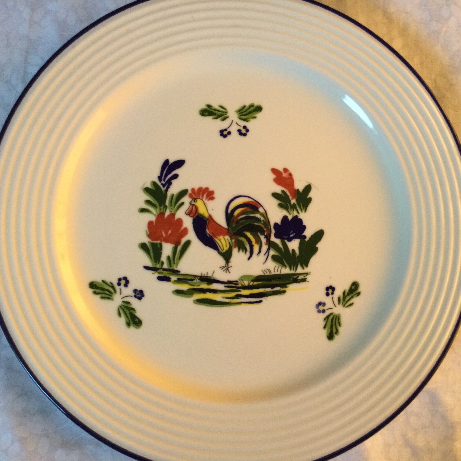 Pair of French Faience Rooster Chargers / Cabinet Plates / Chop Plates ...