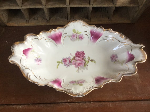 Antique C.T. Germany Pink Roses / Large Shell Shaped Oval | Etsy