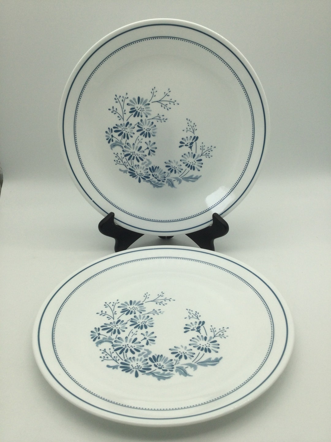 Corelle Colonial Mist Pair of Dinner Plates/ 1983-1985 / Blue Flowers ...