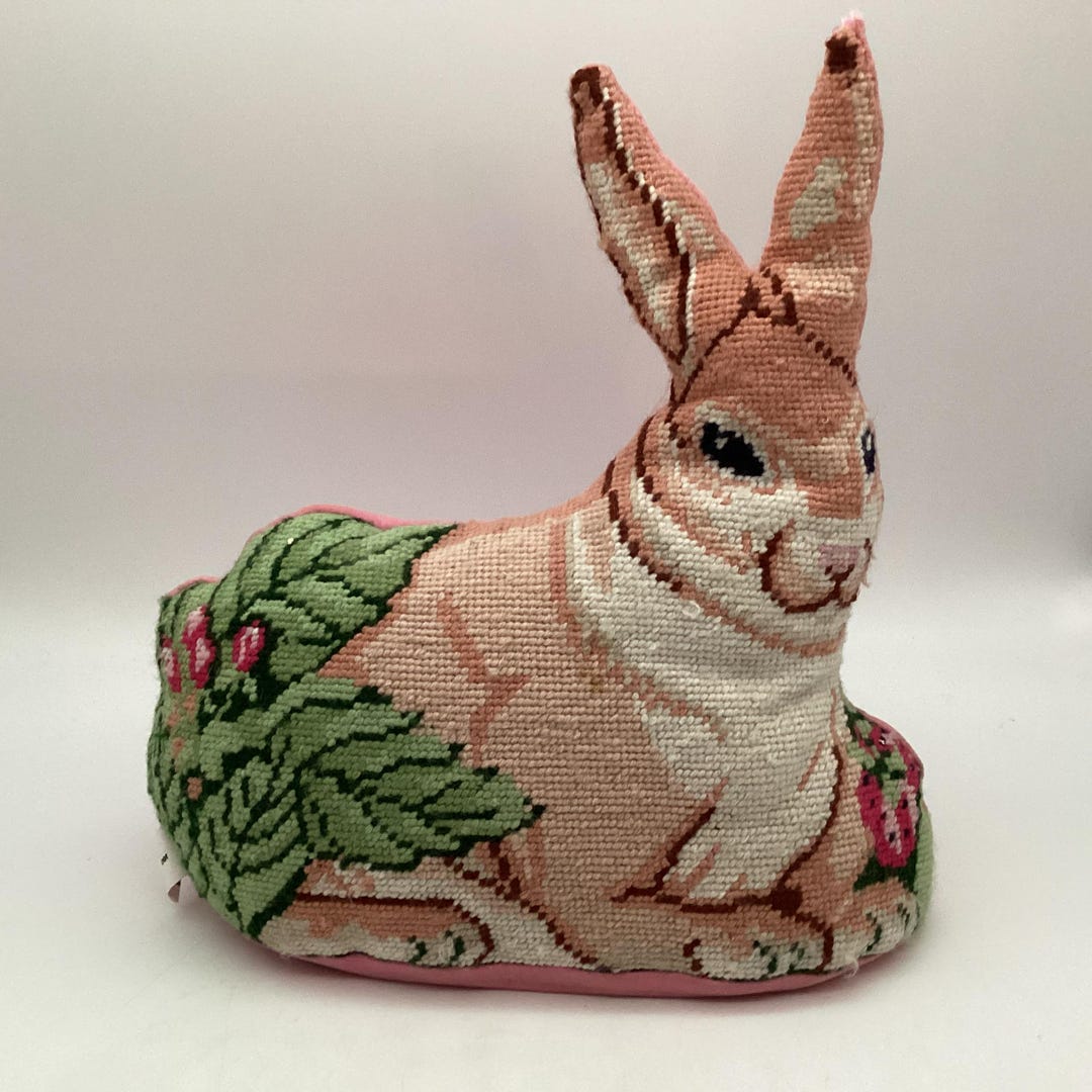 Vintage Chinese Needlepoint Bunny Rabbit Figurine Cottage Spring Decor ...