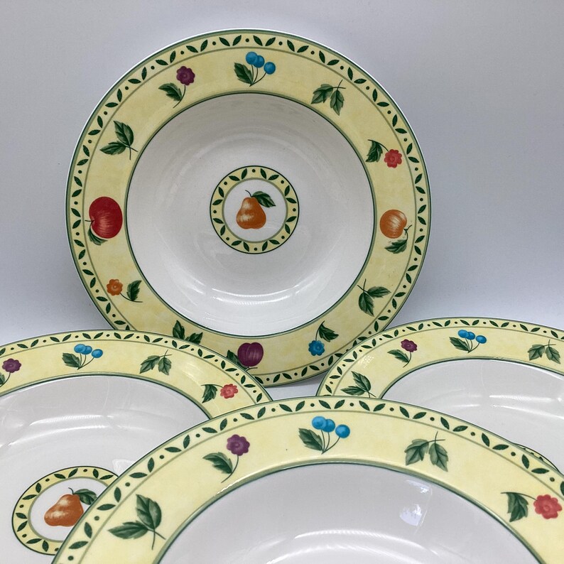 Victoria & Beale Savannah Rimmed Soup Bowls Set of 6 Fruit Border ...