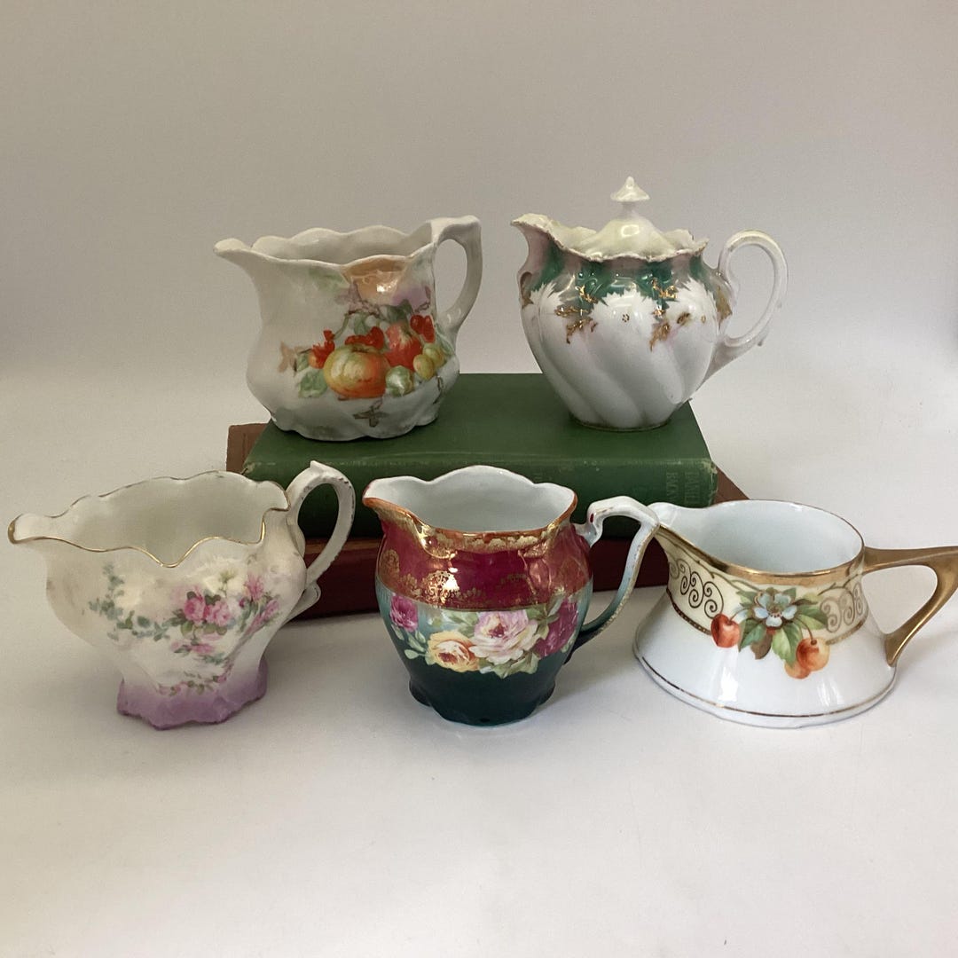 Antique Porcelain Creamer Set: RS Prussia, Royal Munich, Floral & Fruit ...