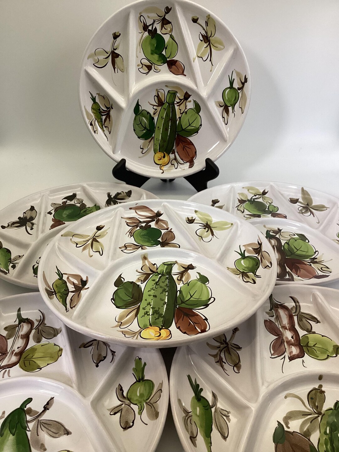 Mid Century Italy Redware Set of 6 Fondue / Grill Plates / Handpainted ...