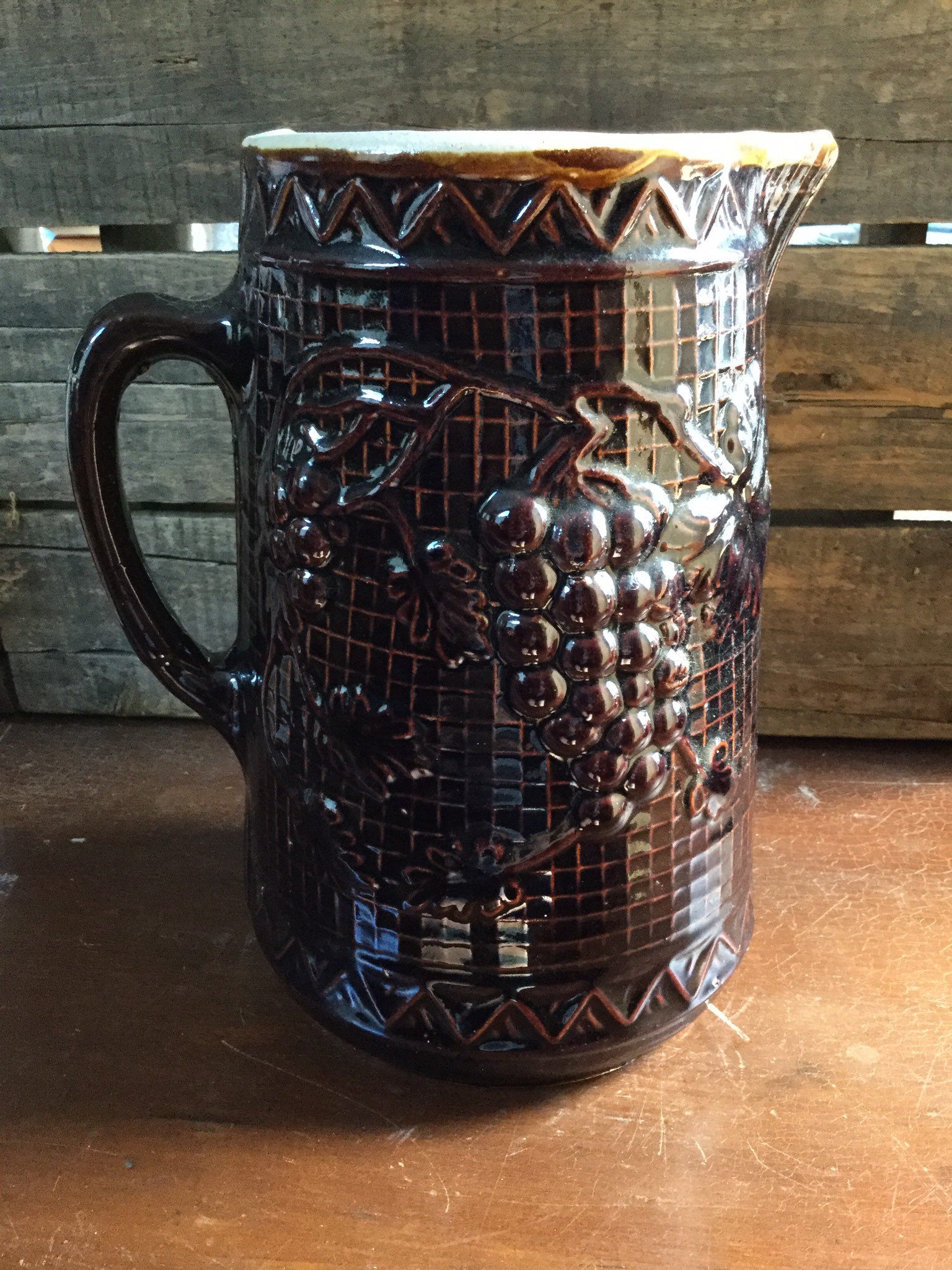 Antique Salt Glazed Stoneware Pitcher / Grapes on Trellis / - Etsy