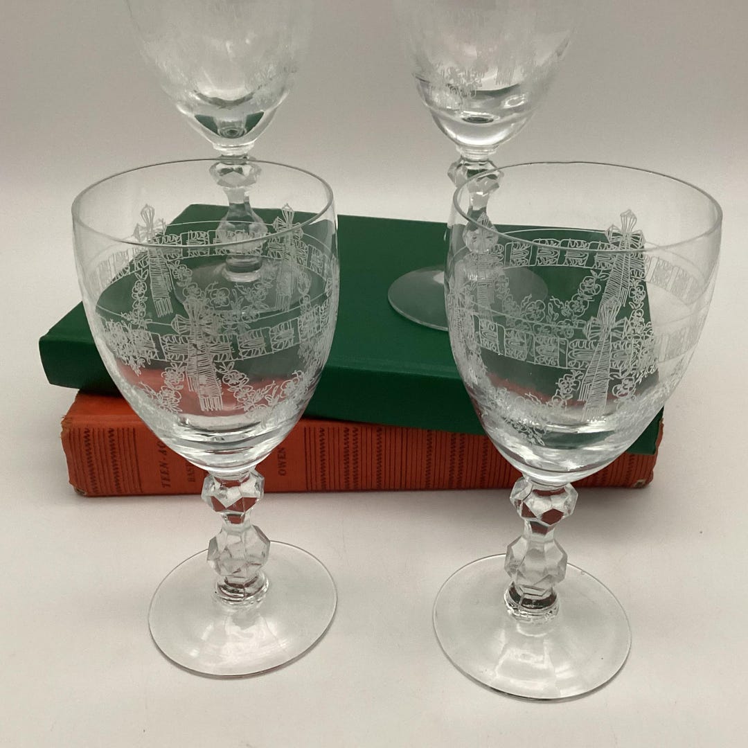 Vintage Etched Crystal Communion Goblets - Religious Cross & Floral ...