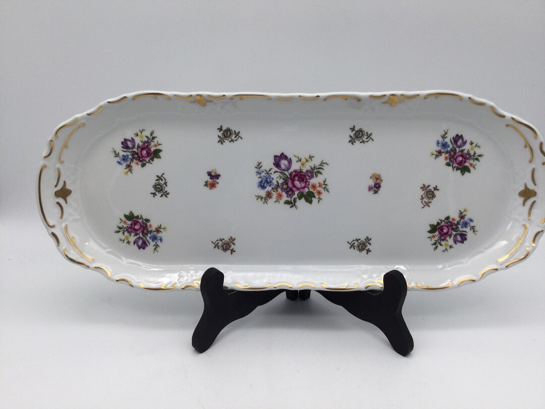 Vintage Reichenbach Oval Sandwich / Canapé Tray / Dresden Style Flowers ...