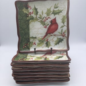 Set of 8 Susan Winget Winter Wonderland Cardinal Plates 8.5 Certified ...
