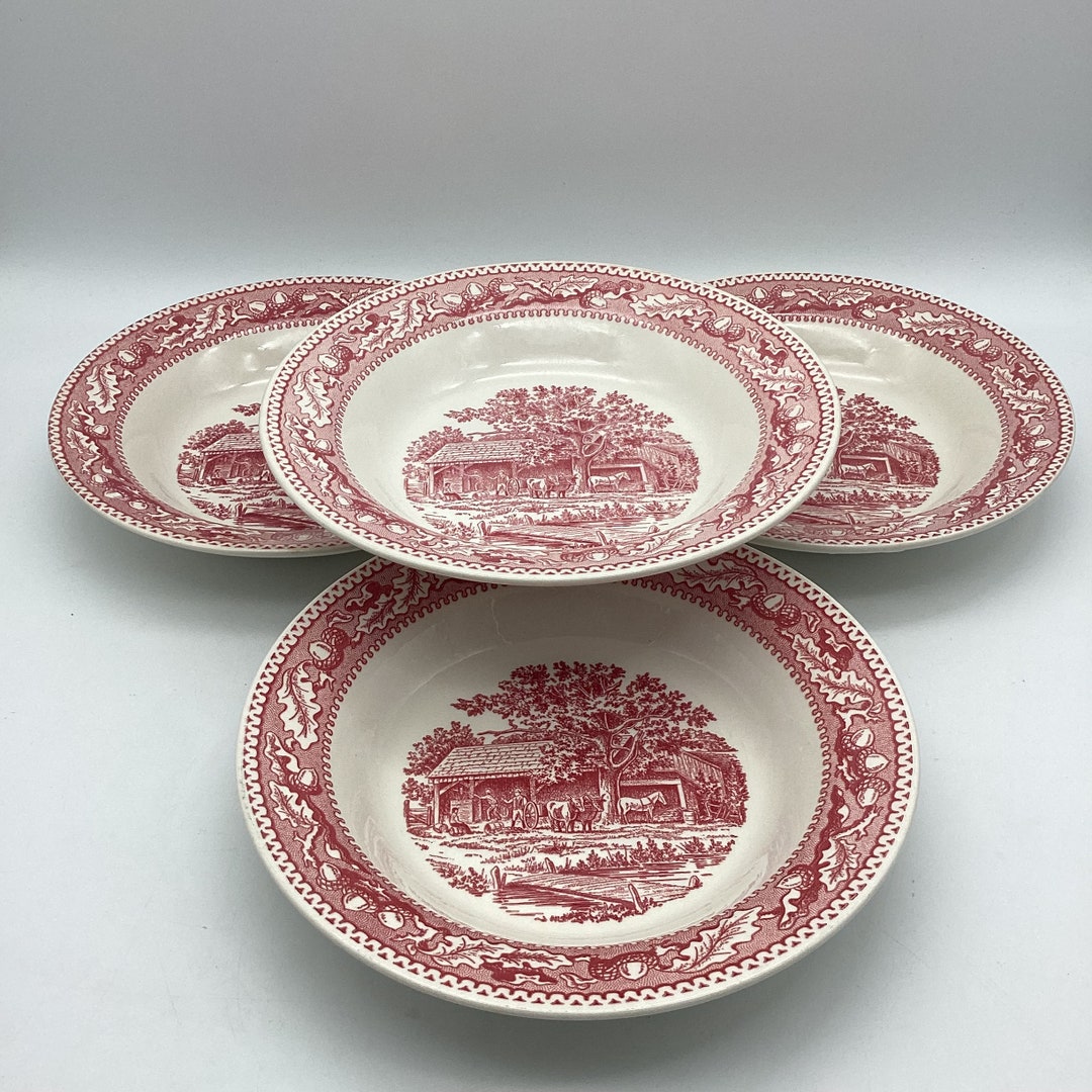 Memory Lane 1960s Royal Ironstone Red Transferware Set of 4 Rimmed Soup ...