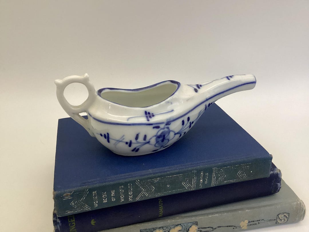Antique German Blue & White Pap Feeder | Porcelain Invalid Feeding Cup ...