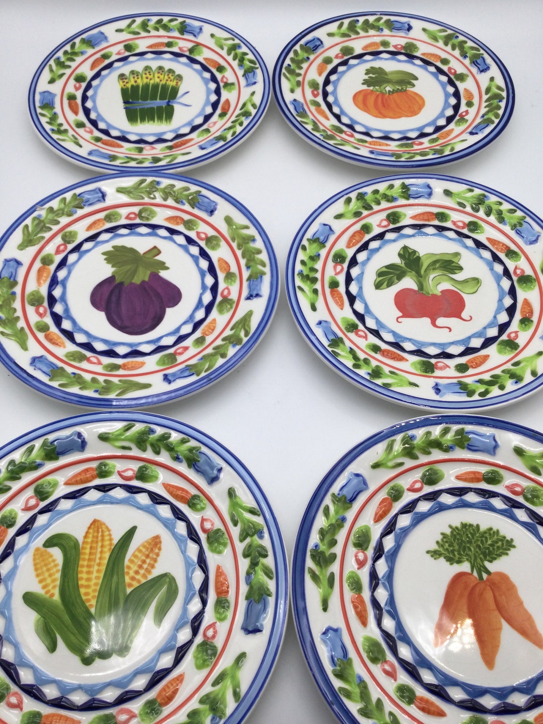 Vintage Zrike Cornucopia Pattern Set of 6 Cabinet Plates / Handpainted ...
