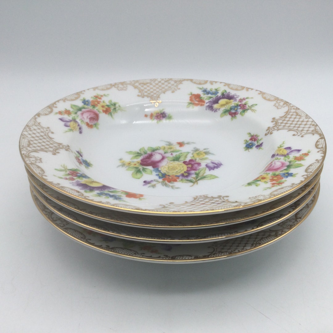 Antique Noritake Morimura Set of 4 Larosa Pattern Rimmed Soup Bowls ...