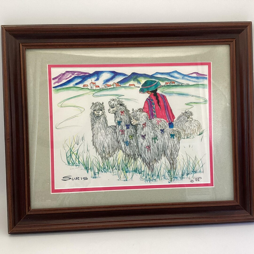 Virginia Illes “suris” 1993 Watercolor Print — Alpaca Herd & Andean ...