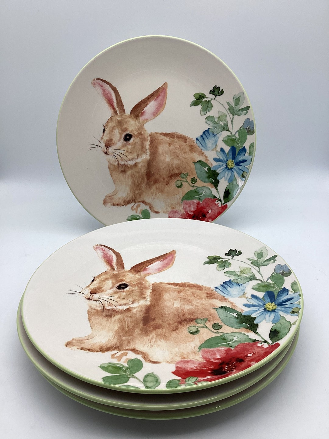 Graces Teaware Set of 4 Floral Bunny Dinner Plates / NOS - Etsy
