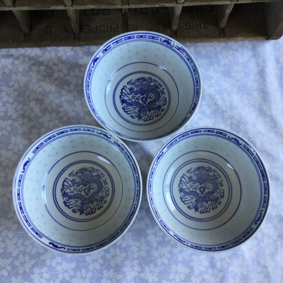 Set of 3 Chinese Rice Grain Pattern Rice Serving Bowls / - Etsy