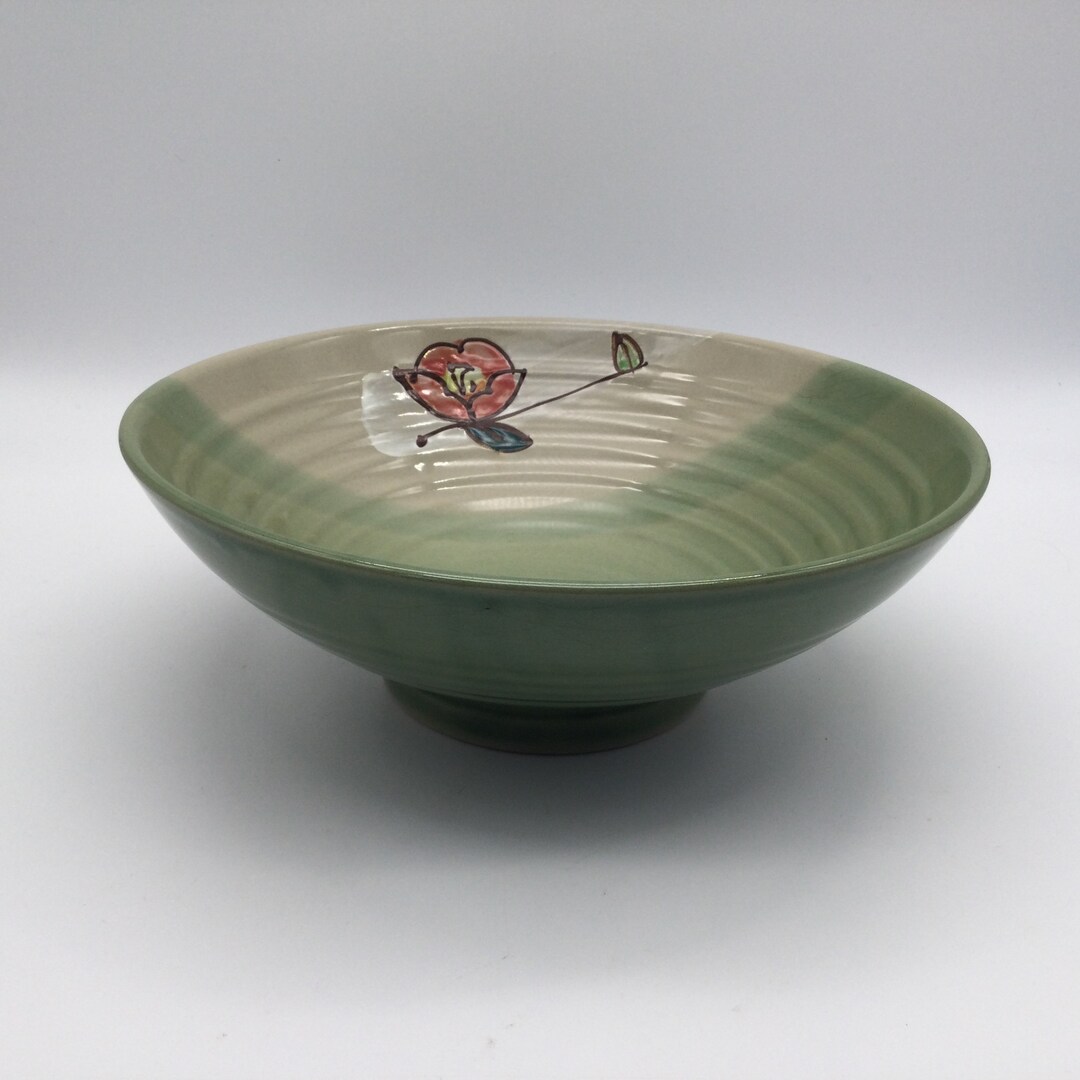 Vintage WCL Ribbed Pottery Bowl / Shades of Celadon Green / Handpainted ...