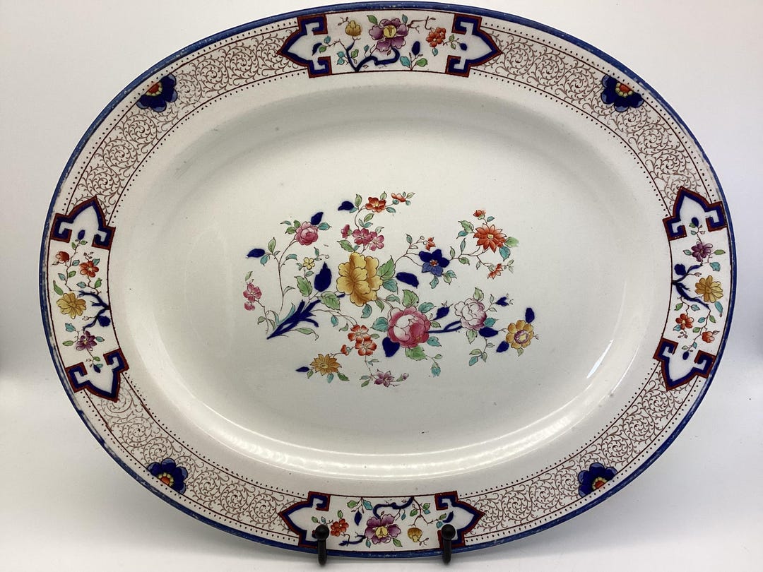 Antique Cauldon England Oval Platter, Hand Painted Floral, Cobalt ...