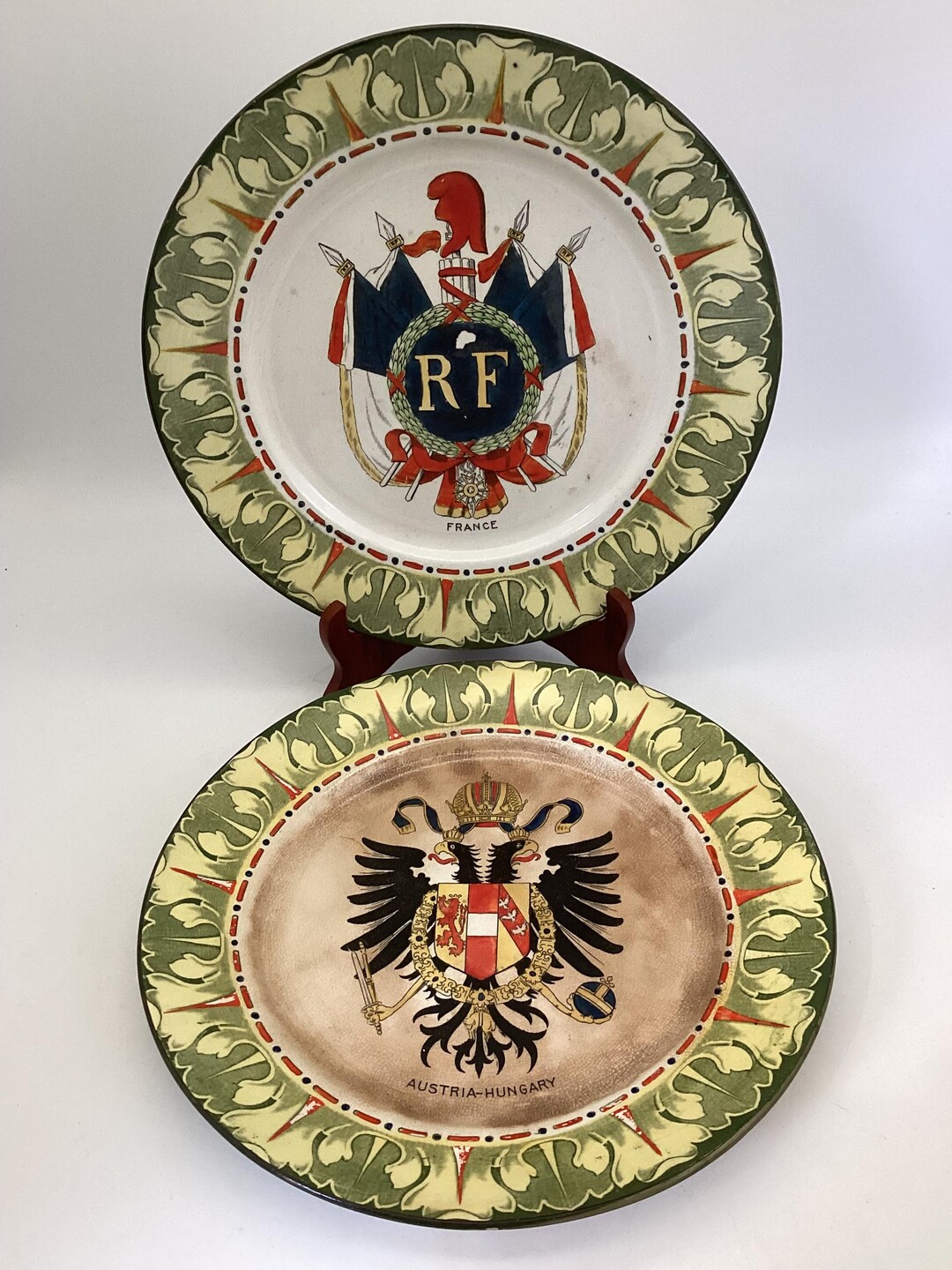 Pair Antique National Emblems Plates – France & Austria-hungary – Frank ...