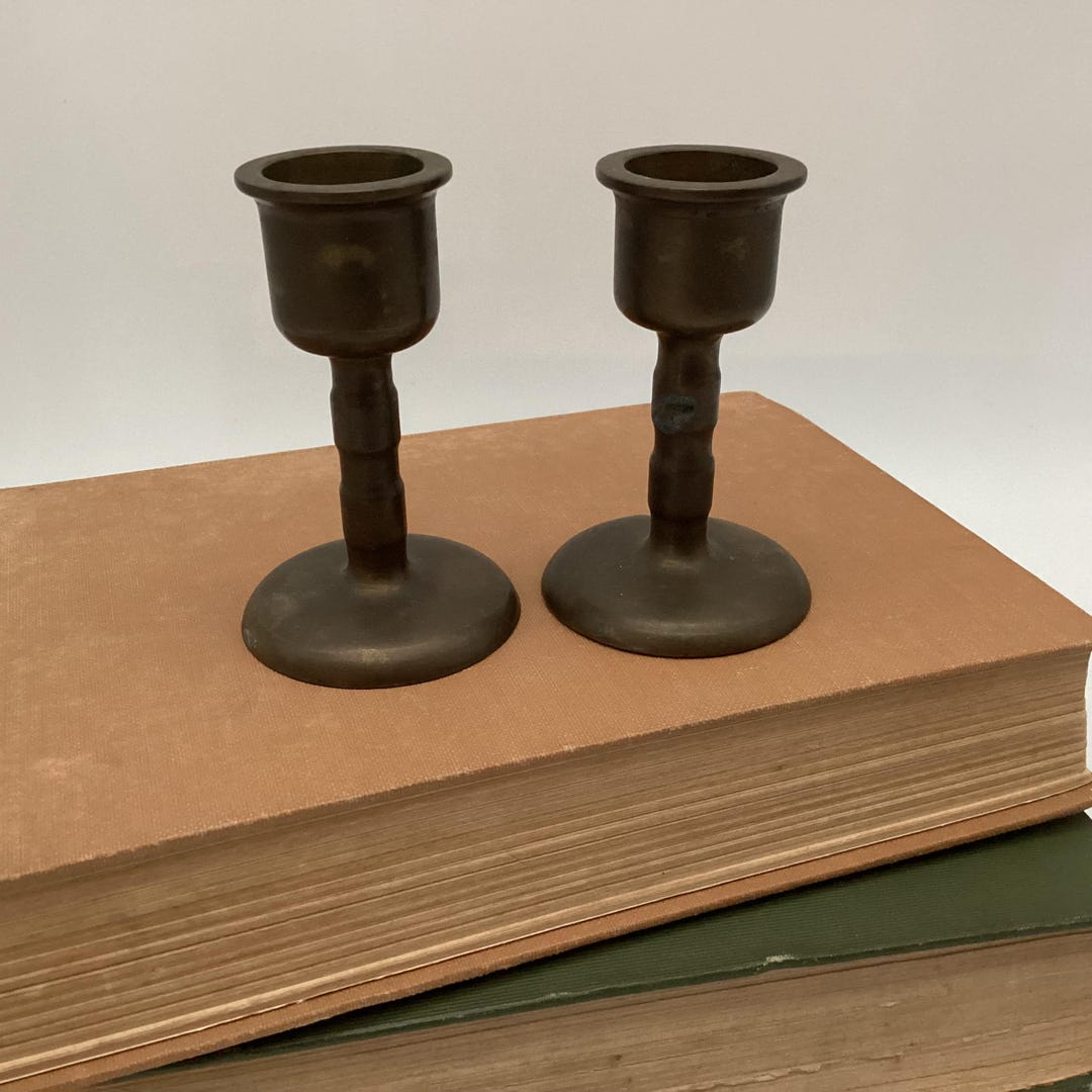 Pair of Antique Solid Brass Candlesticks, Small Brass Candle Holders ...