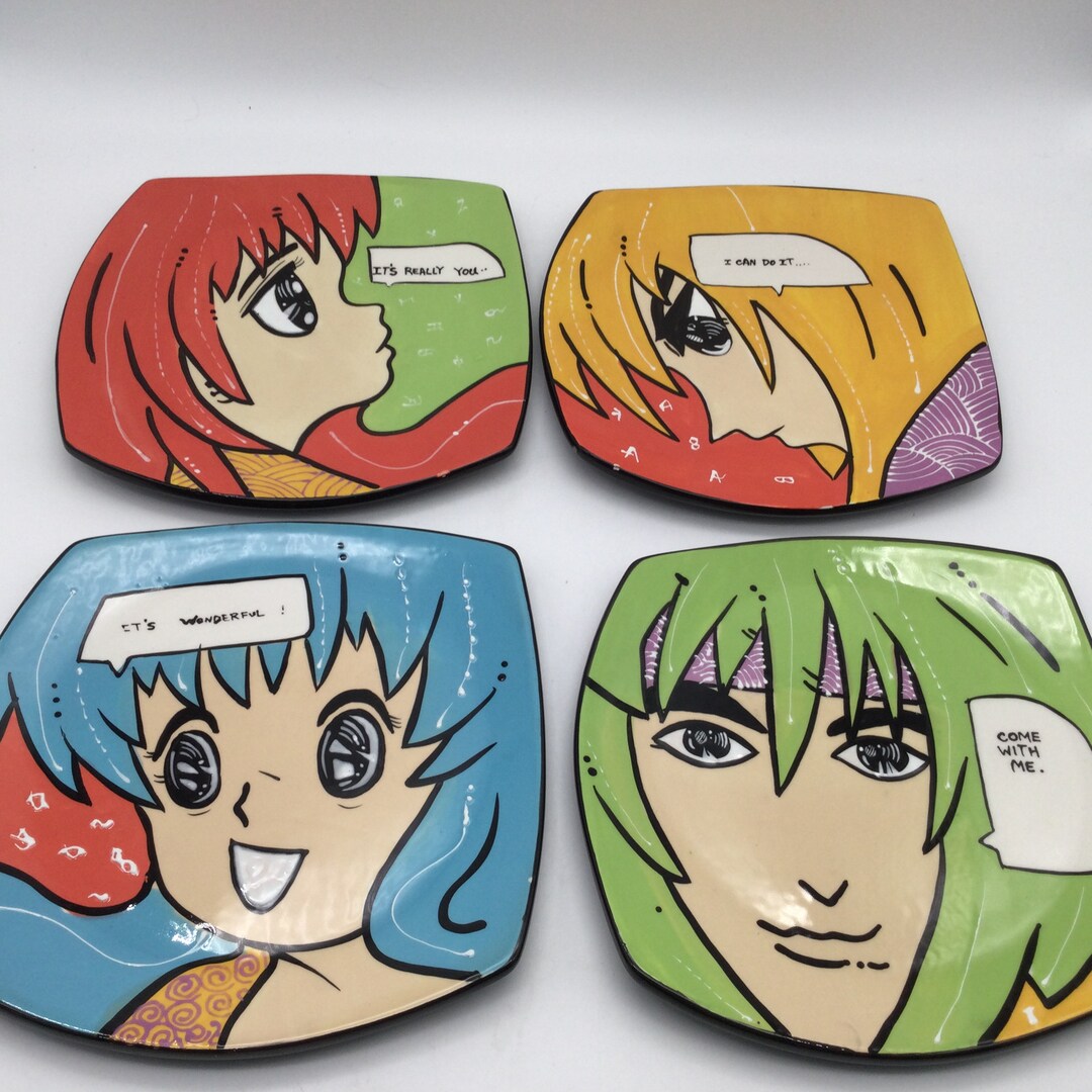 Set of 4 Animania Pop Art / Anime Japanese Plates / Imperfections - Etsy