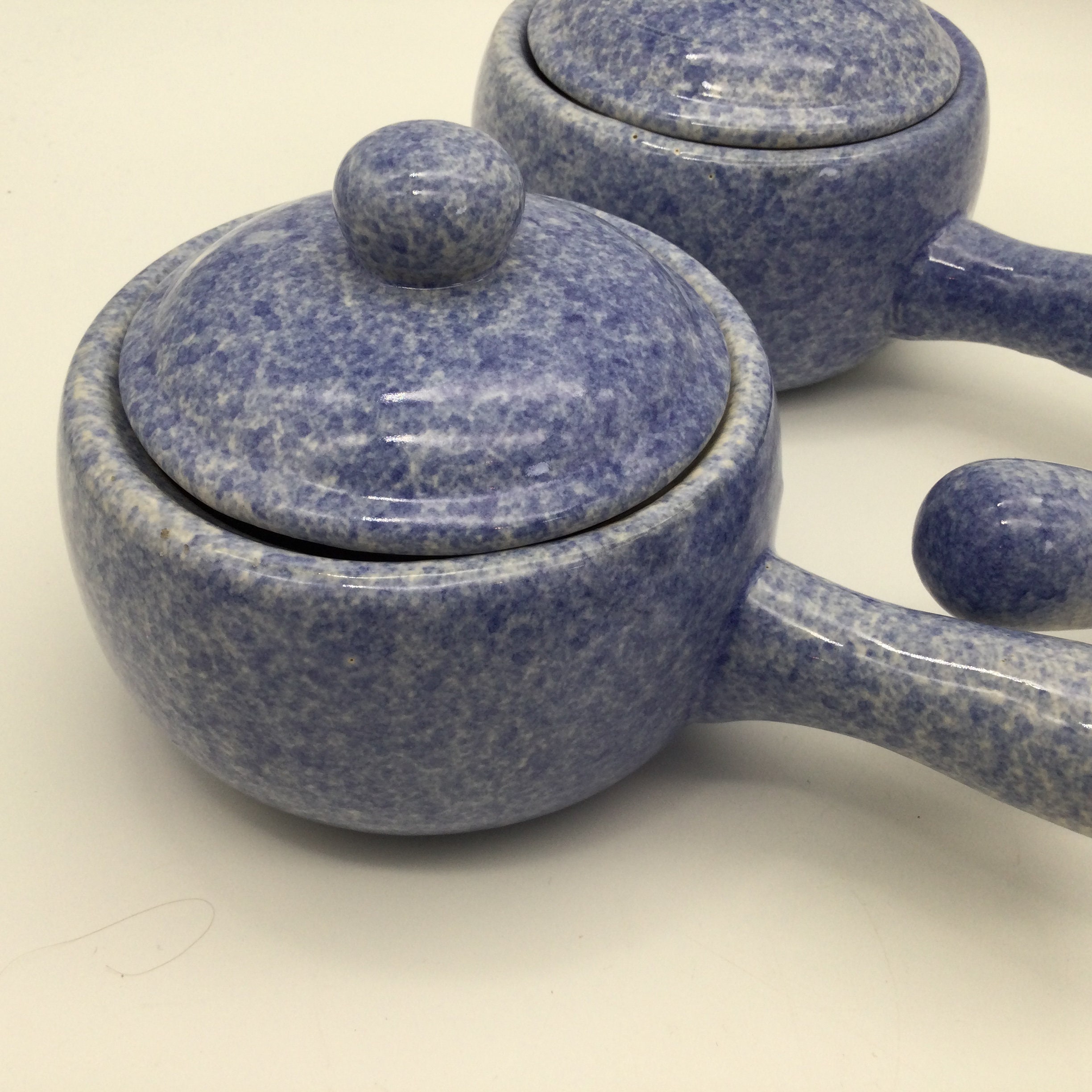 Vintage Blue Spatterware Set of 3 Covered Handled Soup Crocks - Etsy