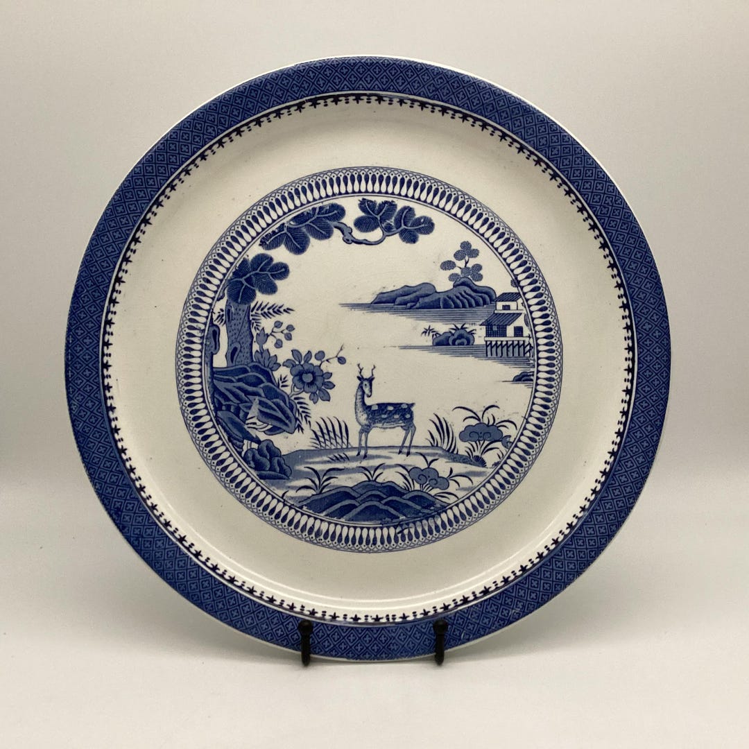 Booths “lowestoft Deer” 12.75” Chop Plate / Round Platter • Blue ...