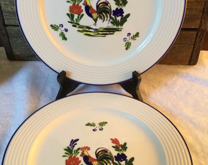 Pair of French Faience Rooster Chargers / Cabinet Plates / Chop Plates ...