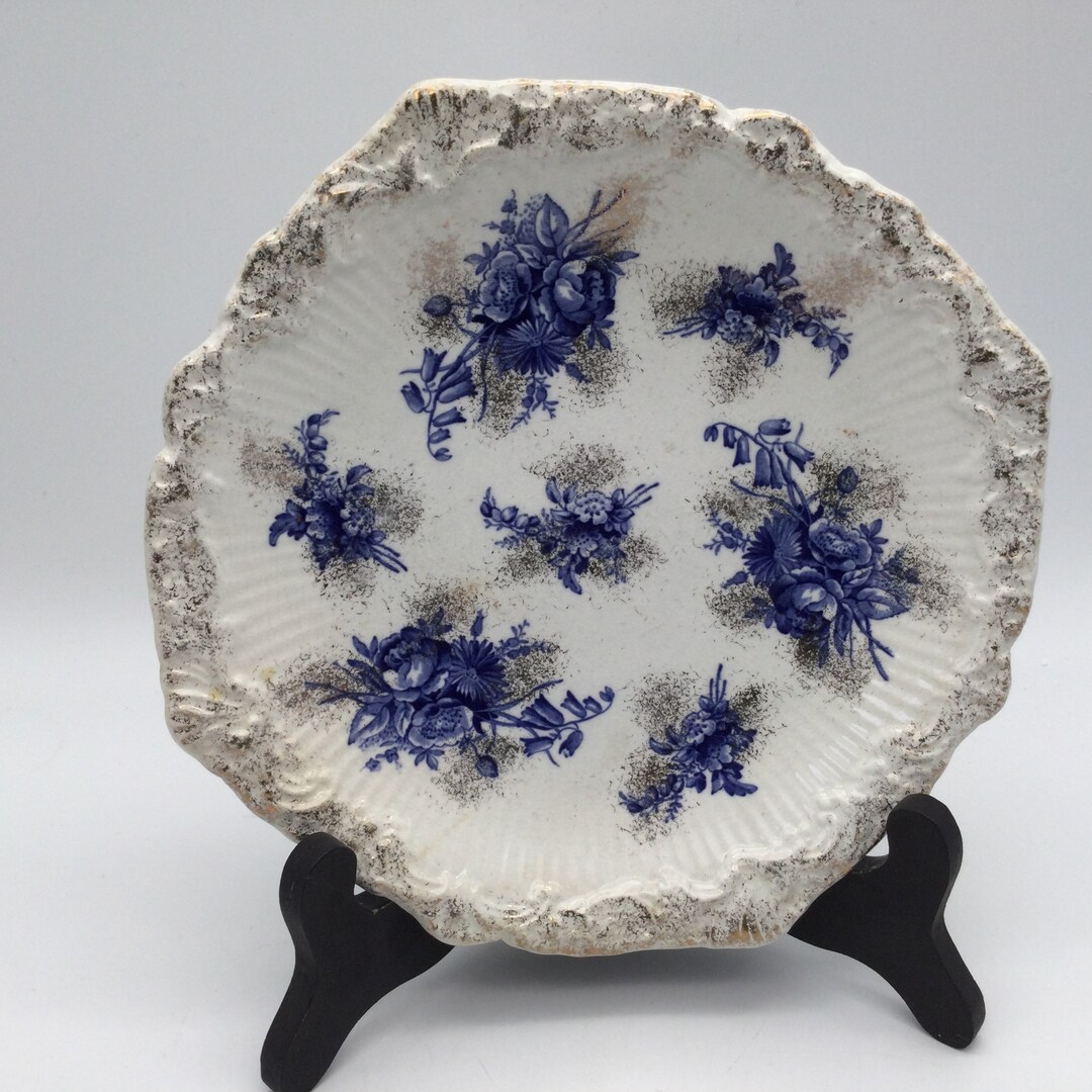 Antique Dunn Bennett & Co Dresden Pattern Aesthetic Blue Floral Plate ...