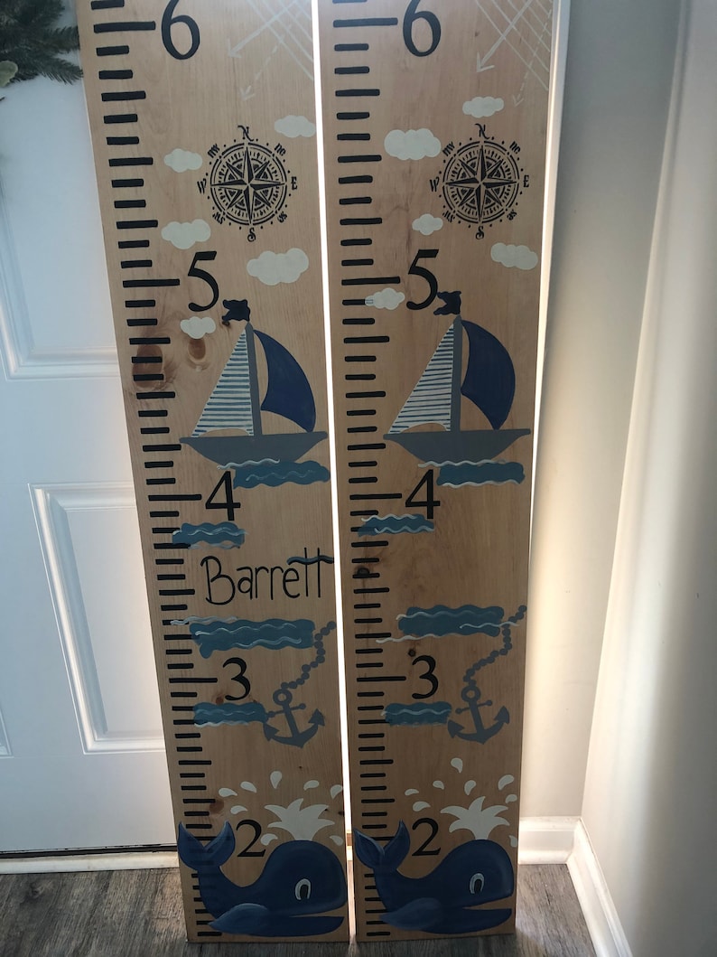 Nautical Growth Chart, Ocean Themed Custom Wooden Height Ruler ...