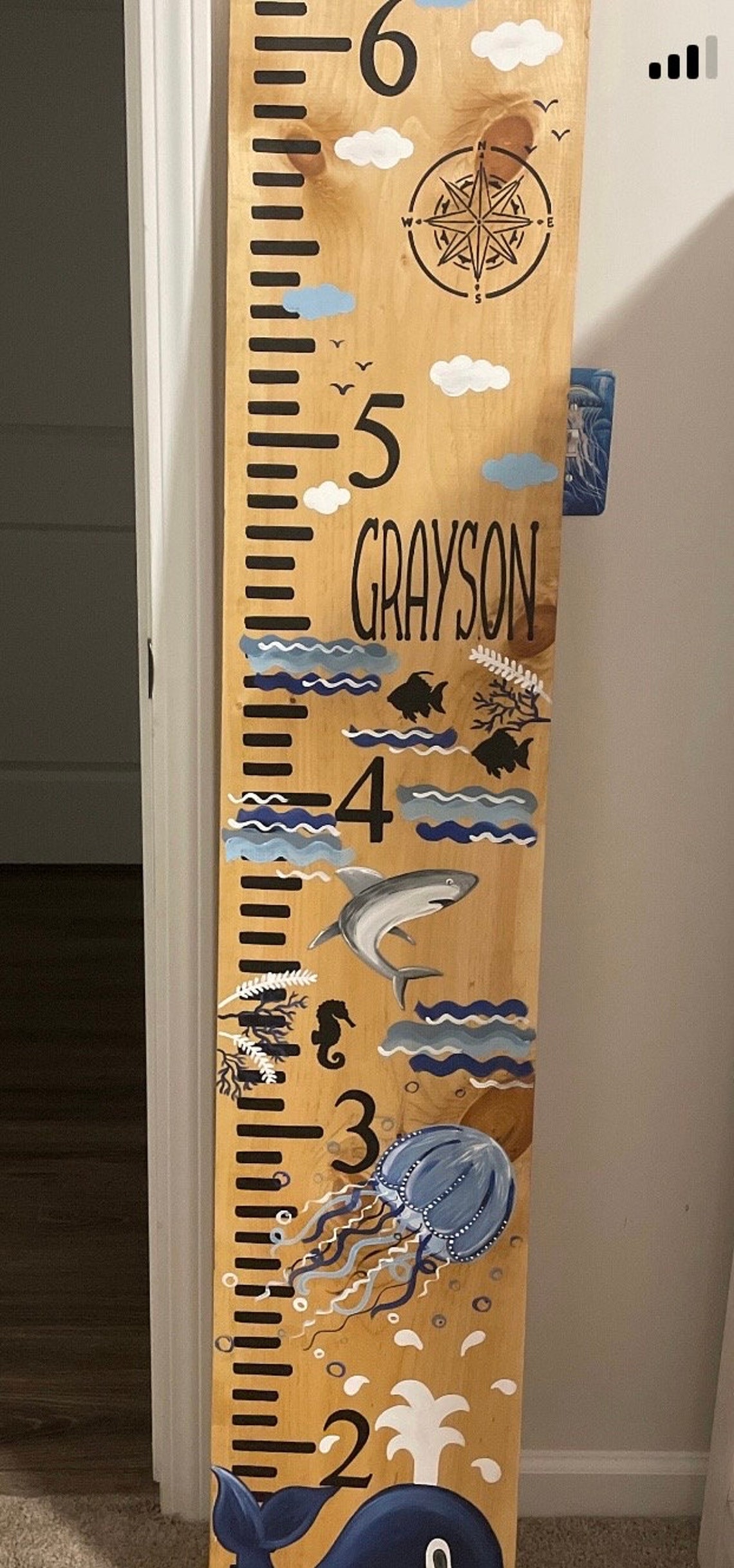 Nautical Growth Chart, Ocean Themed Custom Wooden Height Ruler ...