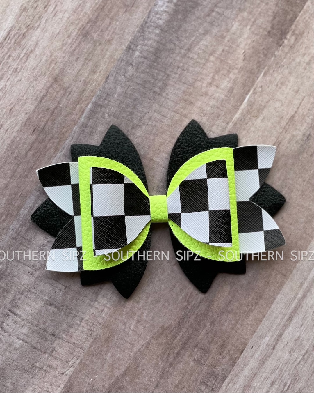 Neon Straw Bow, Straw Topper, Tumbler Bow, Neon Yellow Checkered and ...
