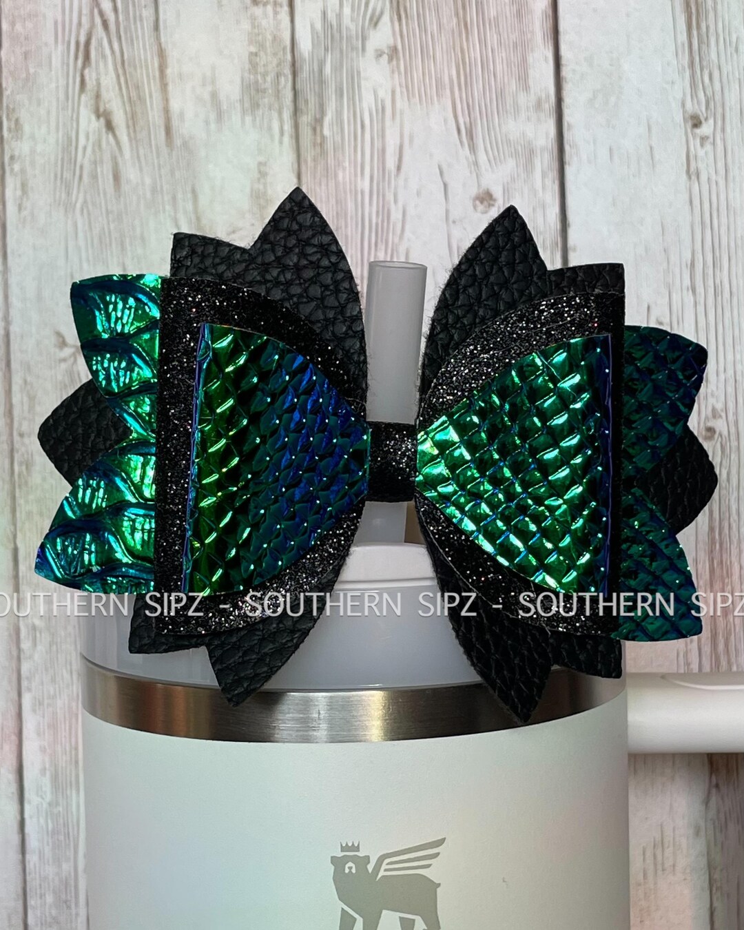 Wicked Stanley Bow, Green and Black Straw Bow, Straw Topper, Tumbler ...