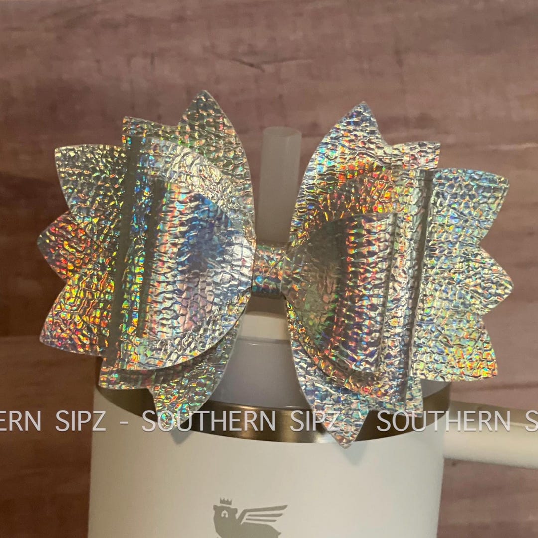 Holographic Straw Bow, Straw Topper, Tumbler Bow, Silver Bow for Straw ...