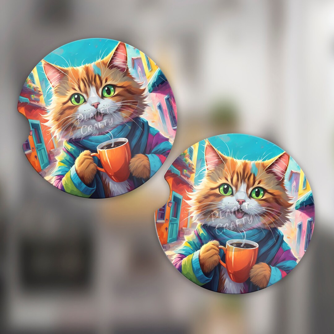 Coffee Cat, Fun Car Coaster PNG Design, Digital Download - Etsy