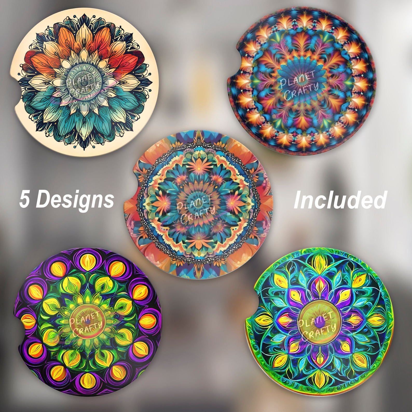 Mandela Designs, Floral and Colorful Patterns, 5 Car Coaster PNG ...