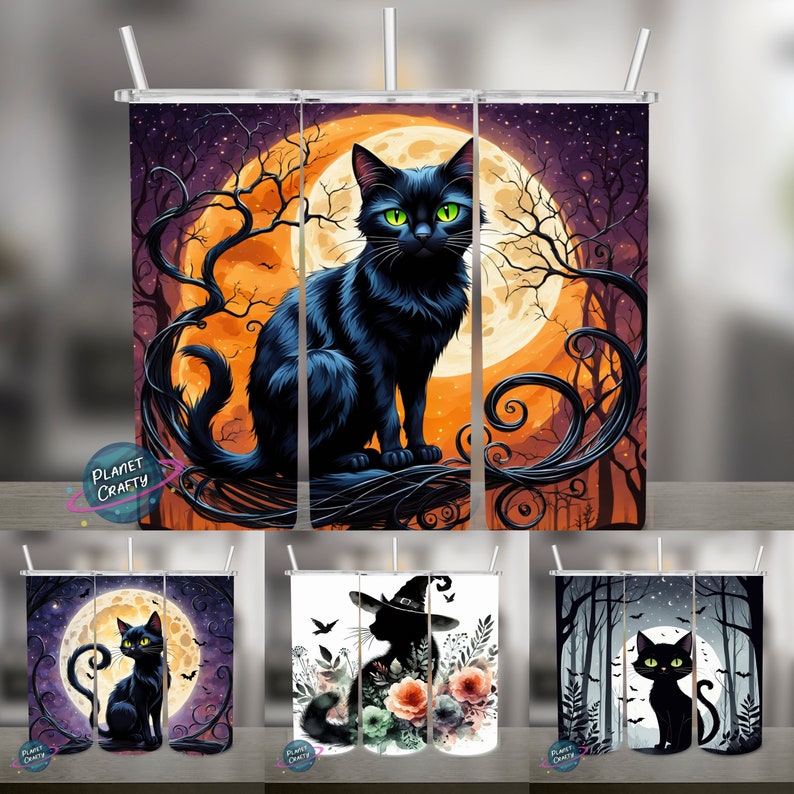 Black Cat, Halloween Spooky Design Bundle, 20oz Skinny Tumbler Wraps ...