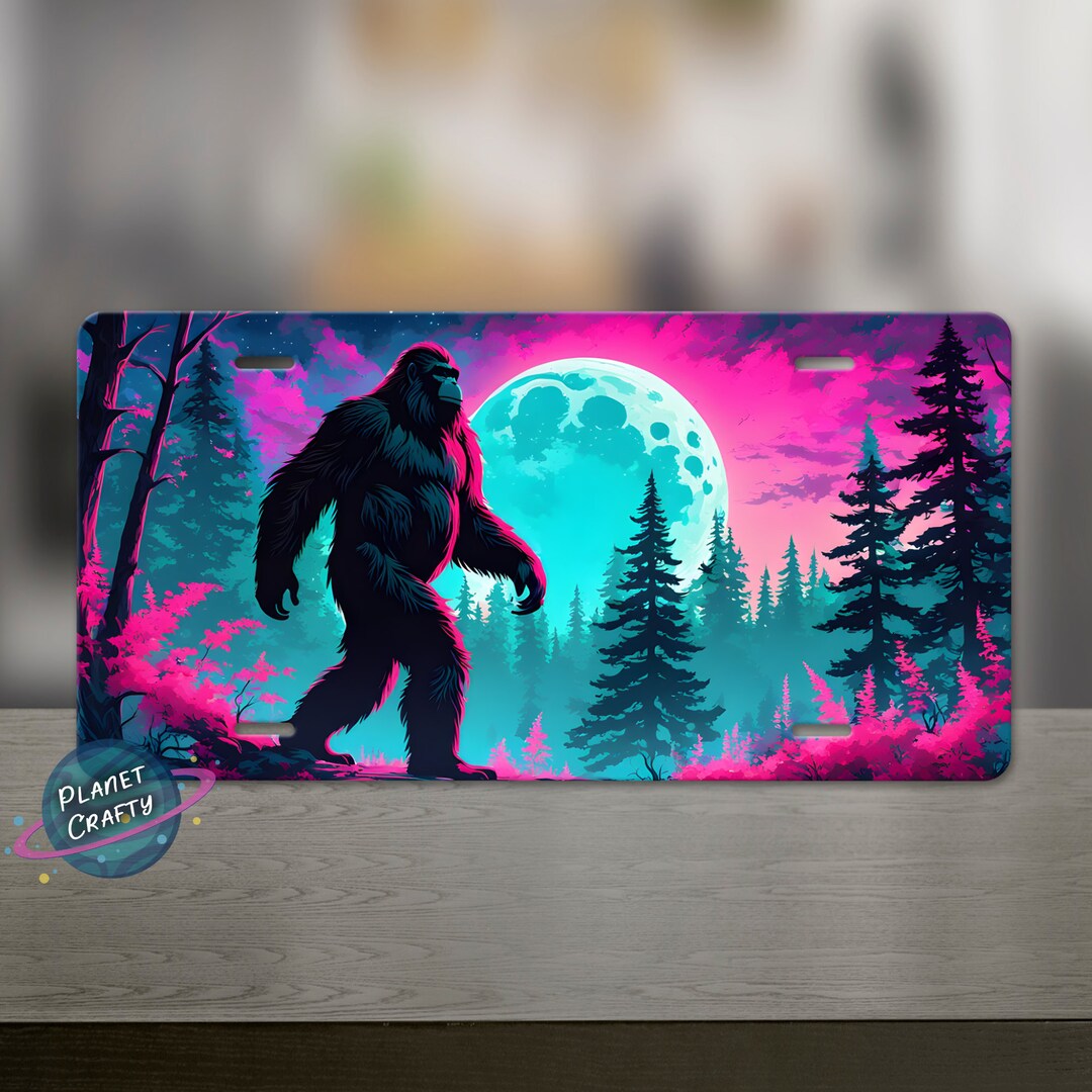 Bigfoot, Sasquatch, Fantasy Neon Nature Design, License Plate PNG ...