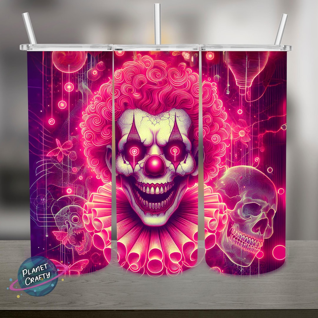 Scary Clown, Pink Accent PNG Design, 20oz Skinny Tumbler Wrap, Digital ...
