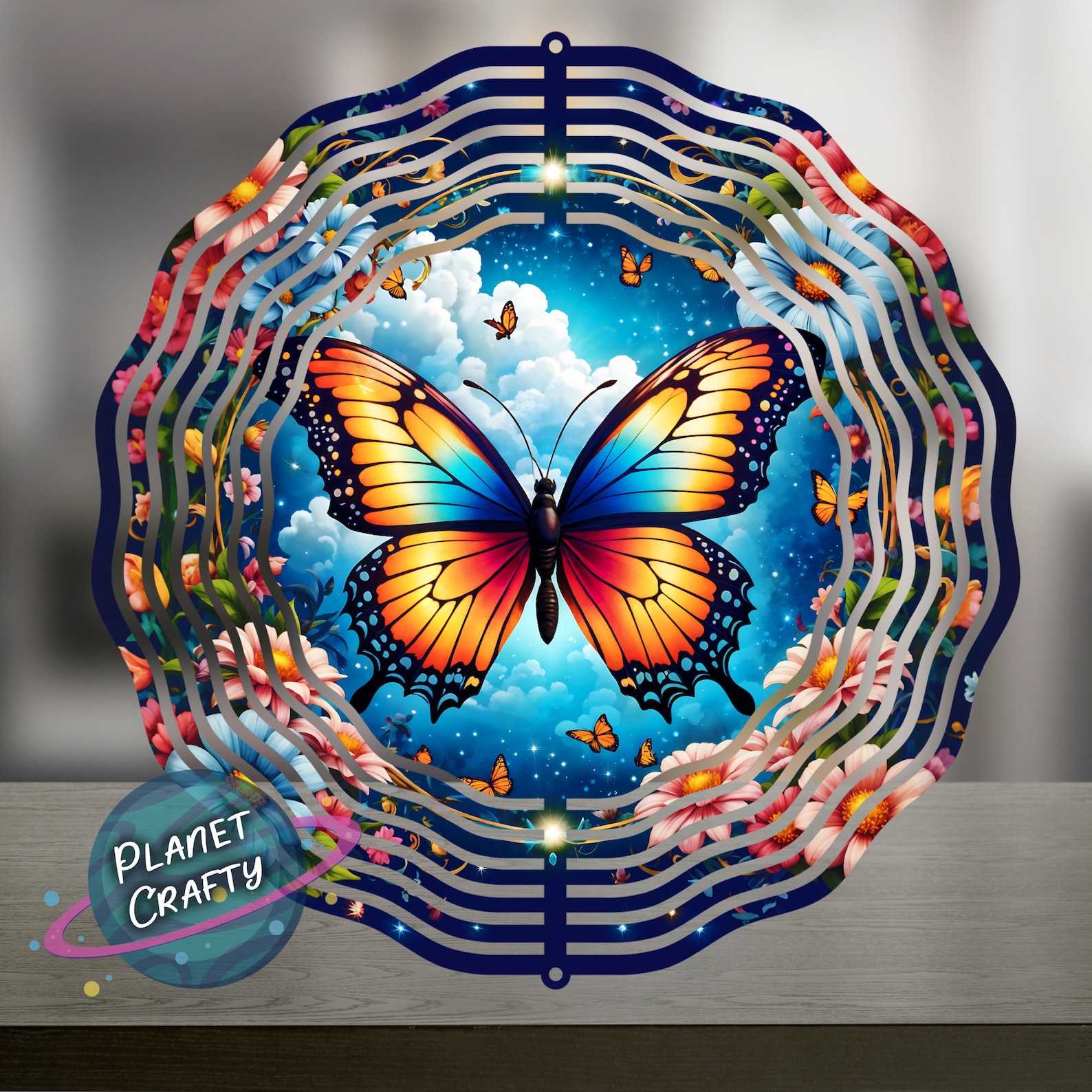Mariposa, hermoso diseño con flores coloridas, diseño PNG Wind Spinner ...