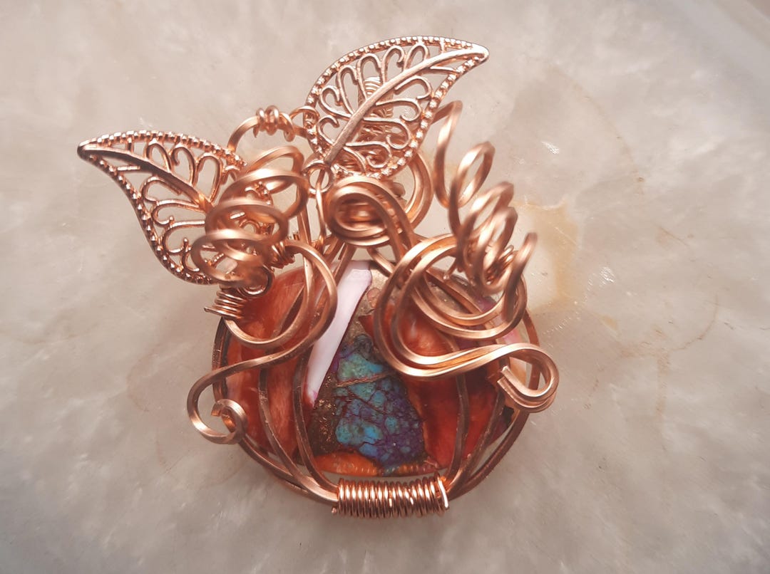 Fall Pumpkin Wire Wrapped Spiney Oyster Pendant Necklace #2 - Etsy