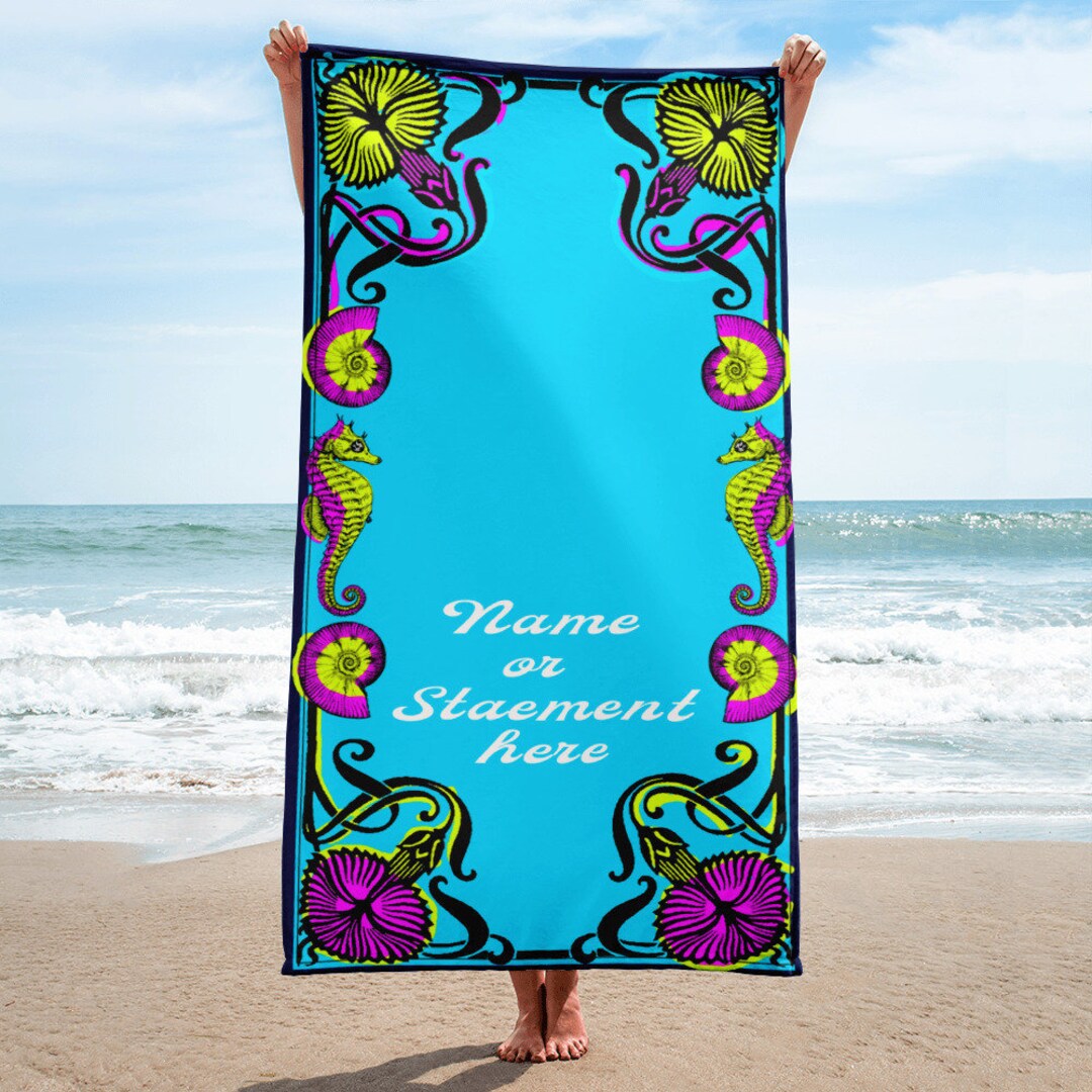 Large Personalized Beach Towel, 30 X 60 in Towel, Seahorse Seahorses ...