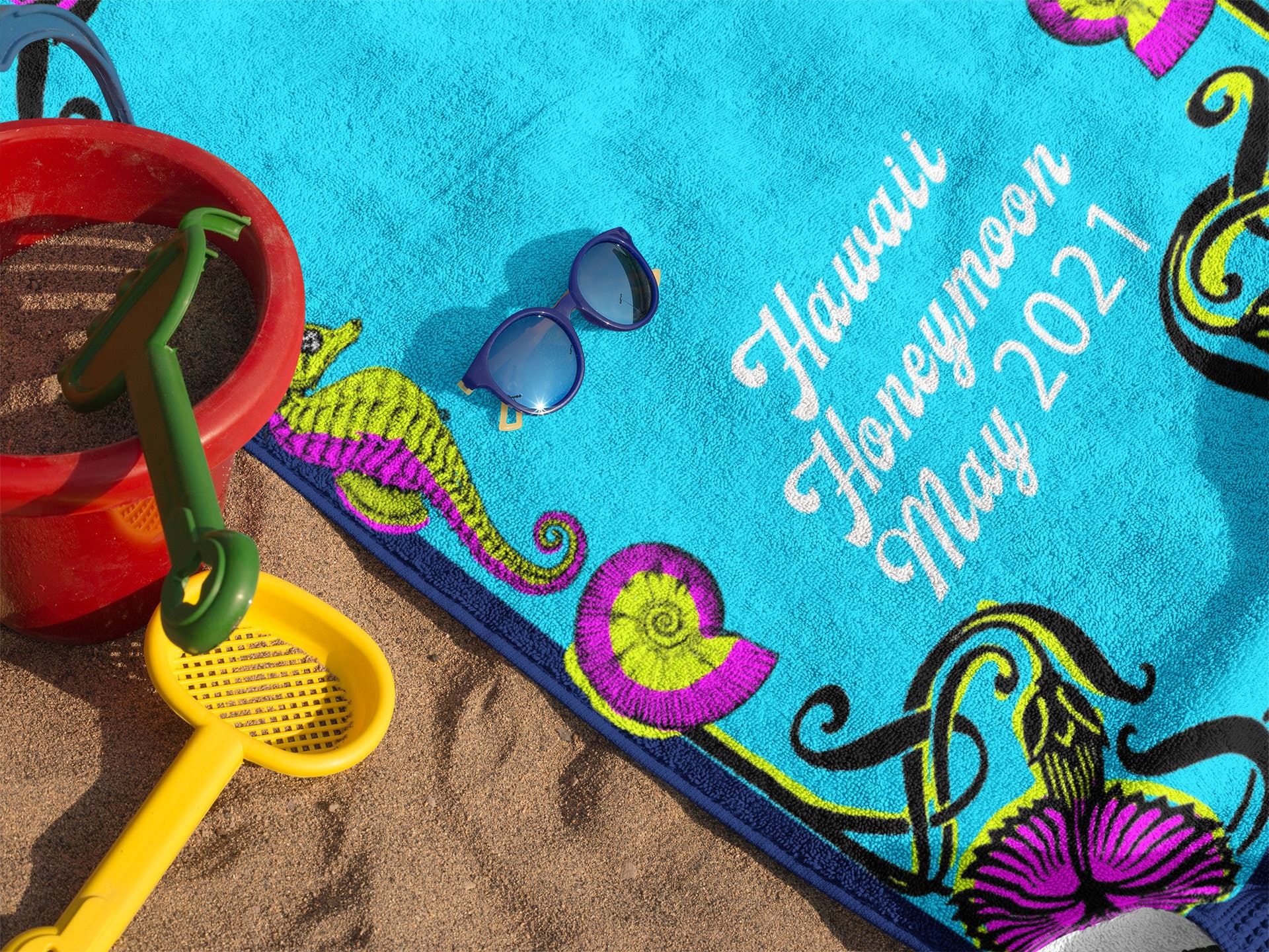 Large Personalized Beach Towel, 30 X 60 in Towel, Seahorse Seahorses ...