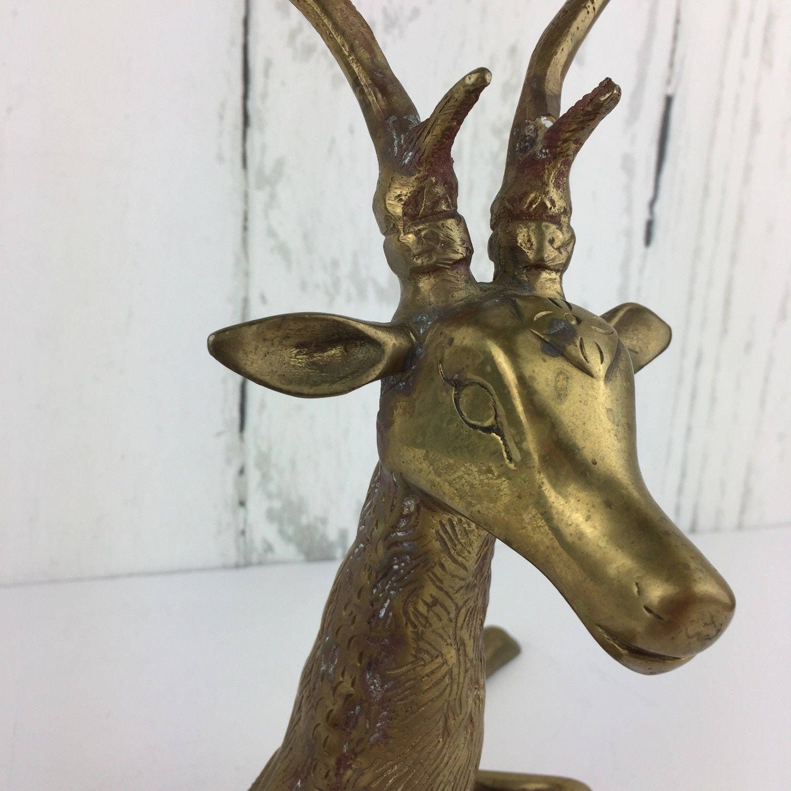 Vintage Brass Gizelle Antelope Impala Statue Large Antlers Laying Down ...
