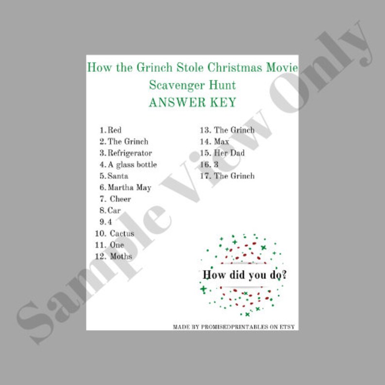 How the Grinch Stole Christmas Movie Scavenger Hunt Printable/ - Etsy