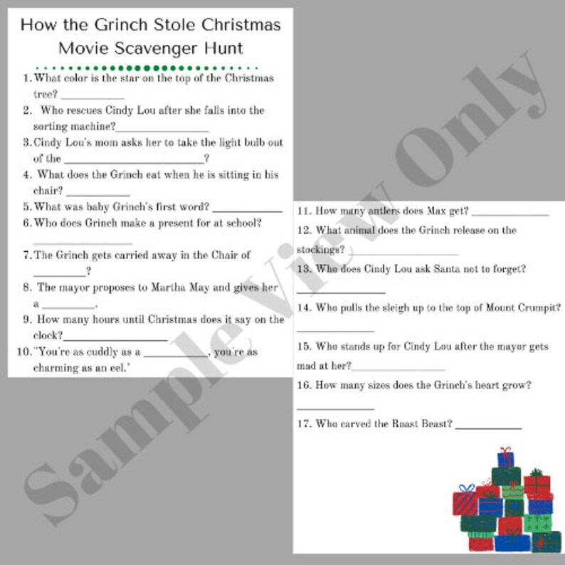 How the Grinch Stole Christmas Movie Scavenger Hunt Printable/ - Etsy